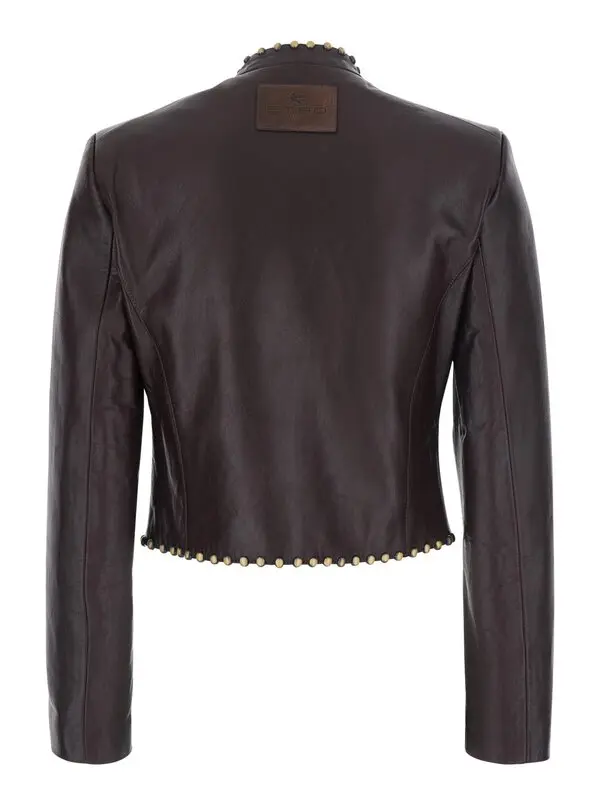 Etro Leather Jacket With Elegant Details And Soft Brown Lining For