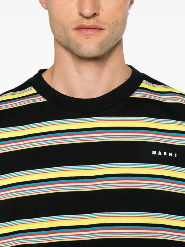 Marni Striped Cotton T-shirt With Logo Print
