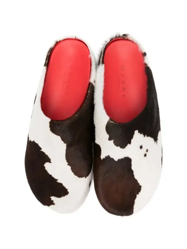 Marni White And Cow-print Calf Hair Fussbett Mules - Brown