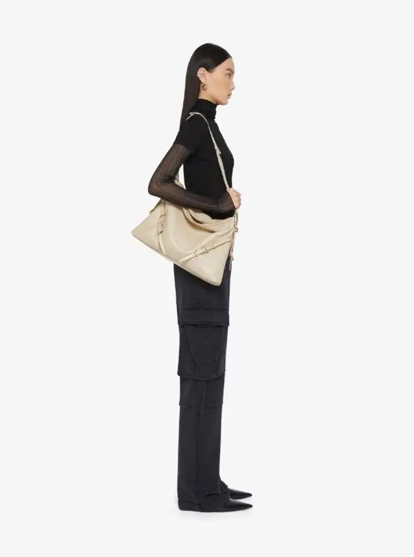 Givenchy Voyou' Beige Shoulder Bag With Embossed Logo In Smooth Leather - Multicolor