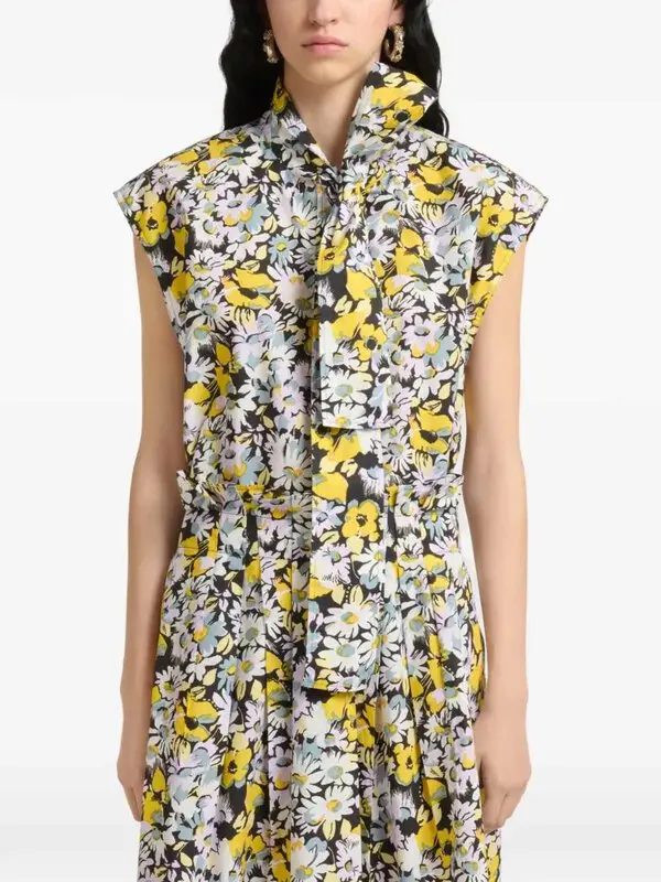 Marni Black Poplin Sleeveless Blouse With Pop Floral Print