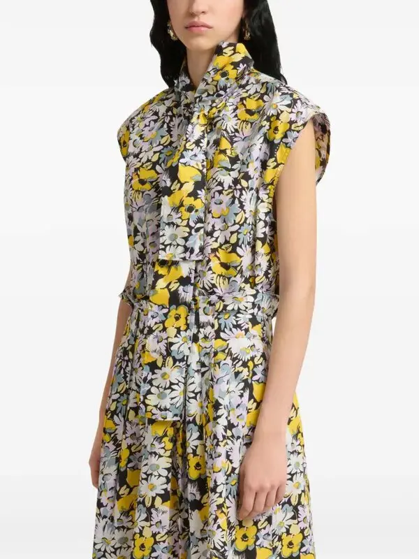 Marni Black Poplin Sleeveless Blouse With Pop Floral Print