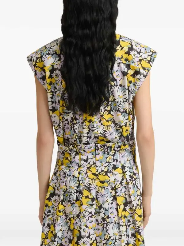 Marni Black Poplin Sleeveless Blouse With Pop Floral Print