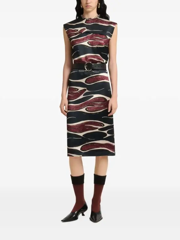Marni Viscose Dress With Crimson Wave Print