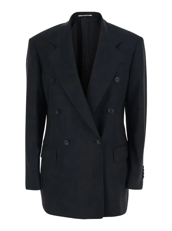 Tagliatore Black Double Breasted Jacket With Classic Lapels In Wool - Multicolor