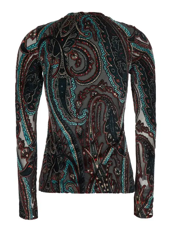 Etro Devorè Top With Long Sleeves And Round Neckline In Natural Fabric For - Multicolor