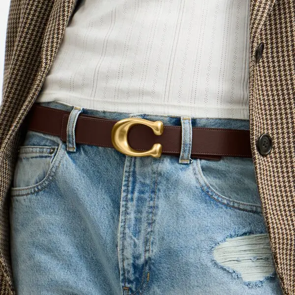 COACH Sculpted C Buckle Reversible Belt, 32mm - Brass/maple Black