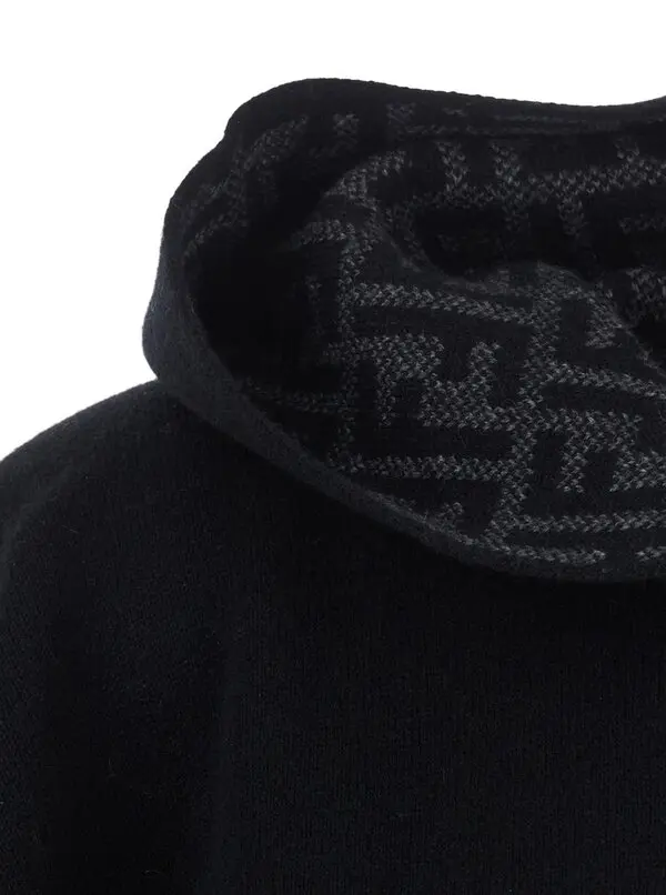 Fendi Black Poncho With Fixed Hood And Front Closure In Cashmere Blend For - Multicolor