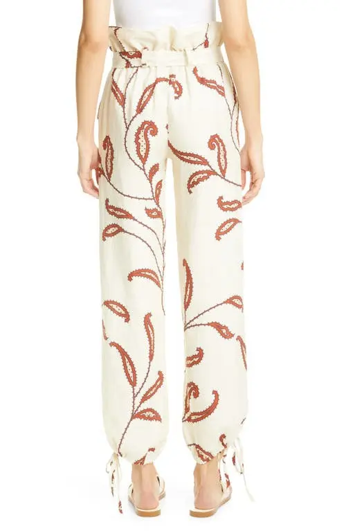 Johanna Ortiz Leaf Print Linen Paperbag Pants