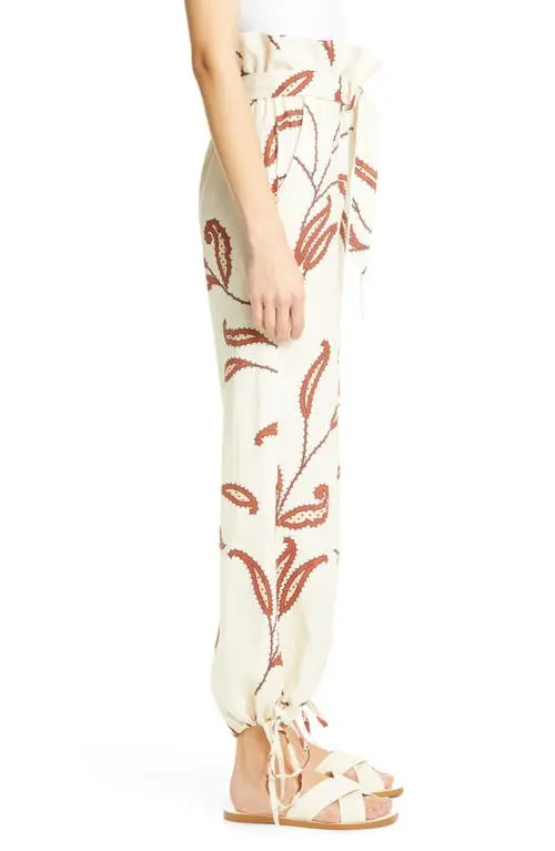 Johanna Ortiz Leaf Print Linen Paperbag Pants