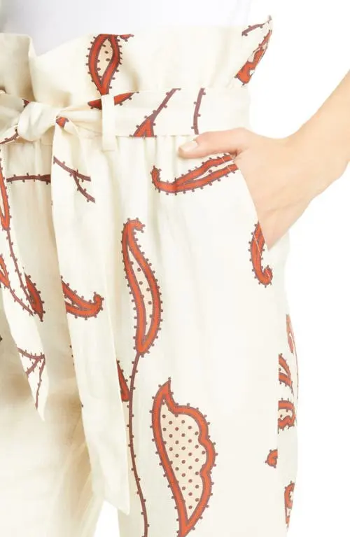 Johanna Ortiz Leaf Print Linen Paperbag Pants