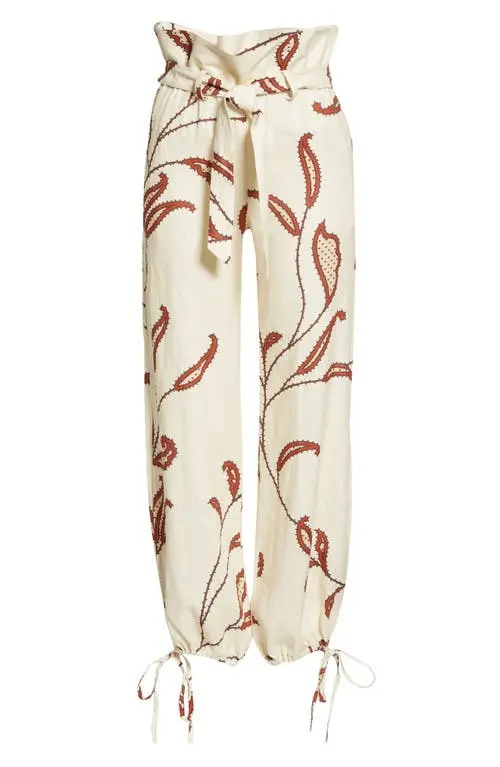 Johanna Ortiz Leaf Print Linen Paperbag Pants