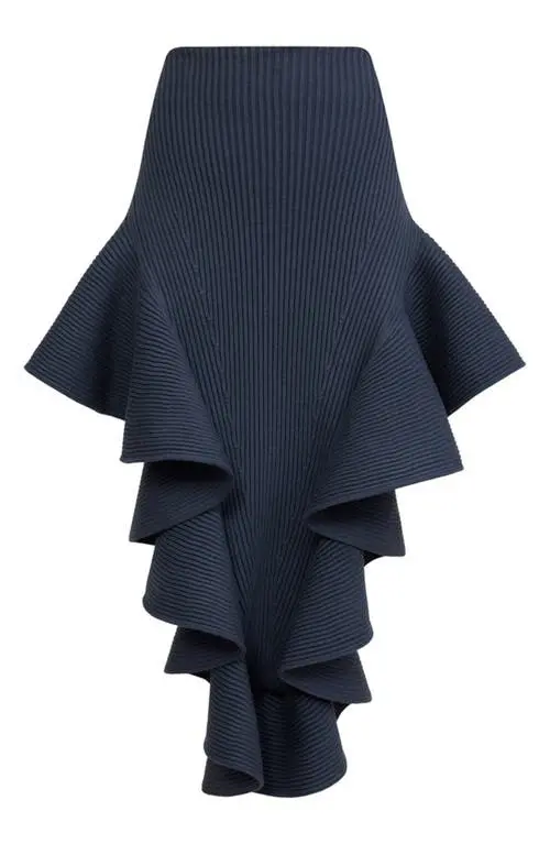 Alaïa Engineered Rib Ruffle Skirt - Gris Bleu