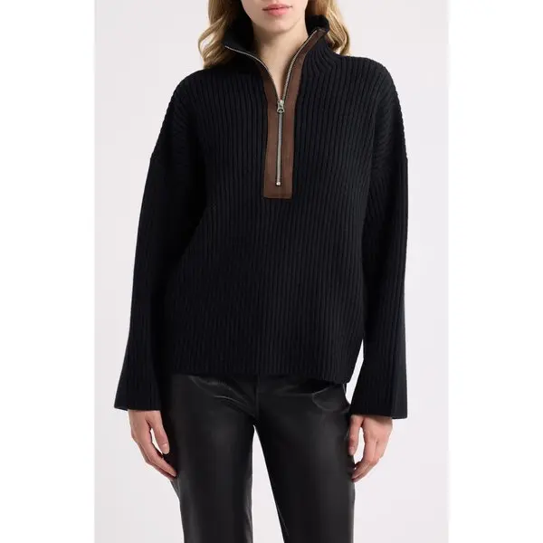 Rag & Bone Sigrid Half-zip Wool Sweater - Black