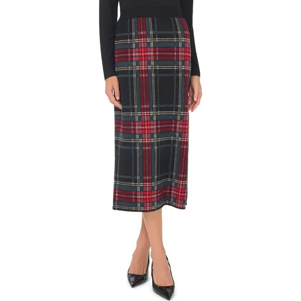 Vince Camuto Plaid Midi Skirt - Rich Black