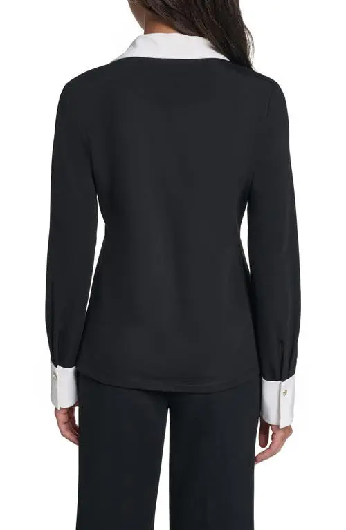 Karl Lagerfeld Paris Contrast Trim Collared Knit Top
