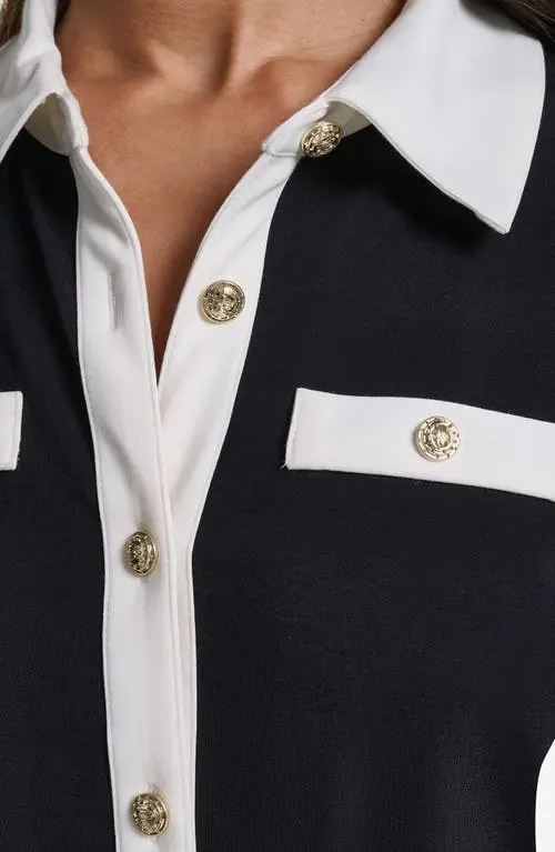 Karl Lagerfeld Paris Contrast Trim Collared Knit Top