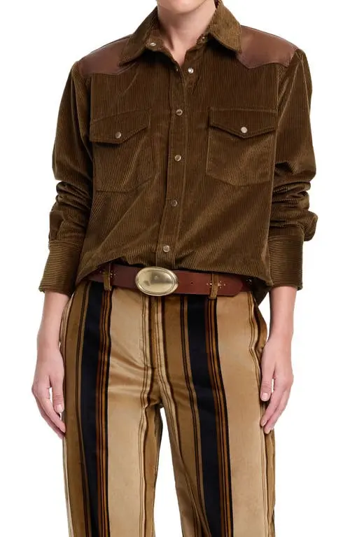 TWP Cowboy Take Me Away Corduroy Shirt With Leather Yoke - Pinecone/bison