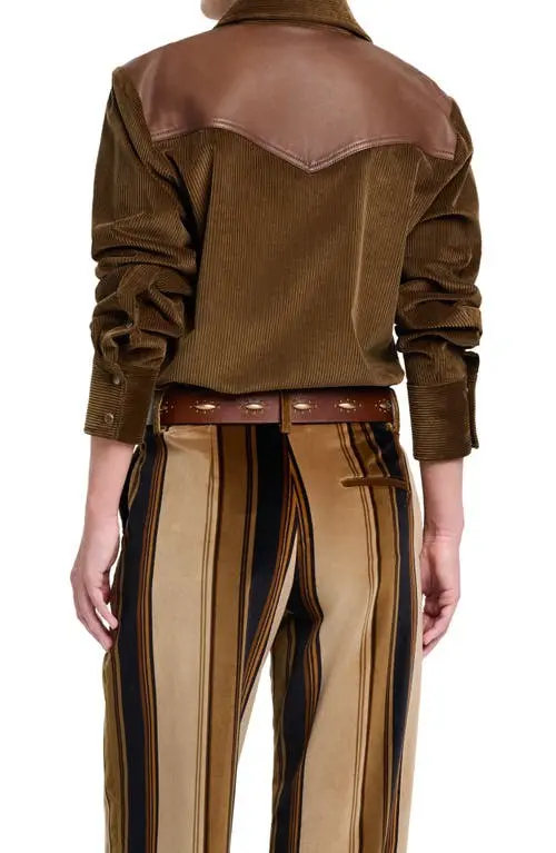 TWP Cowboy Take Me Away Corduroy Shirt With Leather Yoke - Pinecone/bison