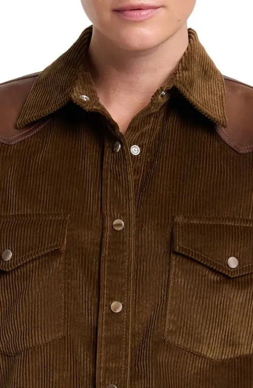 TWP Cowboy Take Me Away Corduroy Shirt With Leather Yoke - Pinecone/bison
