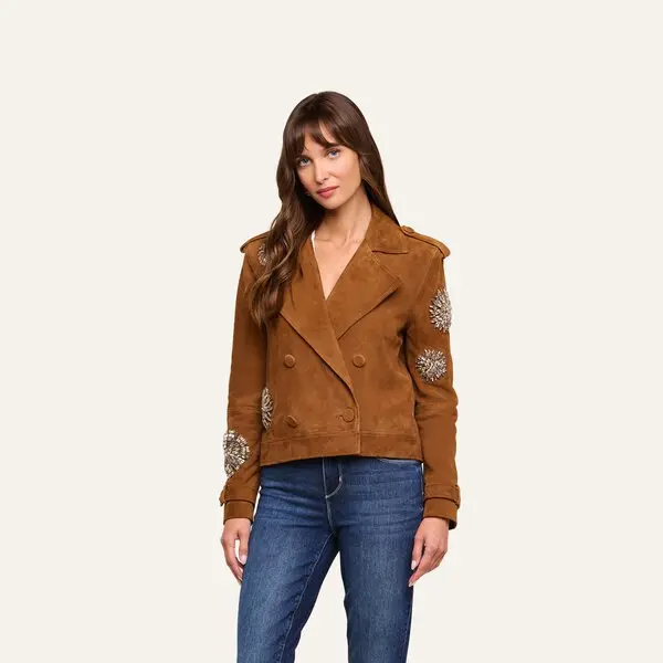 L'Agence Xoey Cropped Crystal Trench Coat