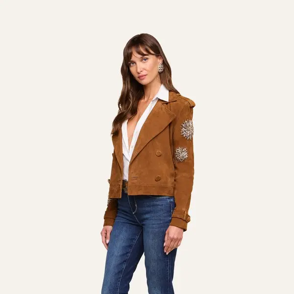 L'Agence Xoey Cropped Crystal Trench Coat