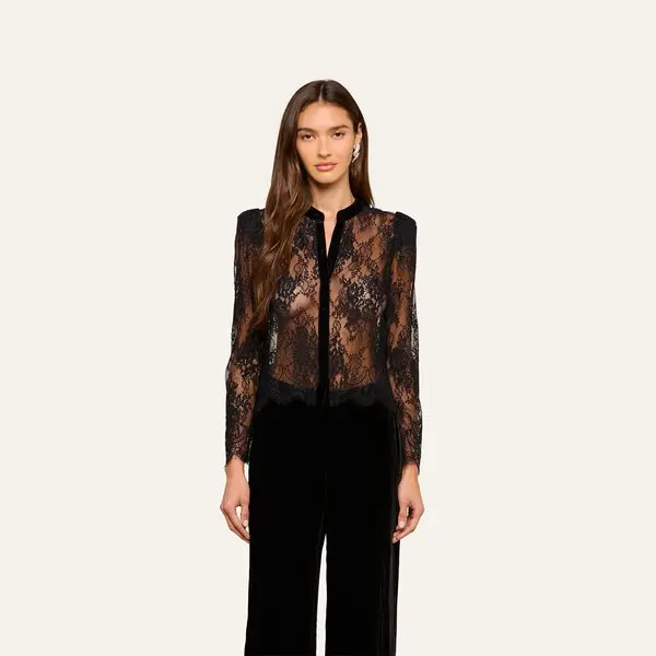 L'Agence Dorothea Velvet Lace Blouse Top