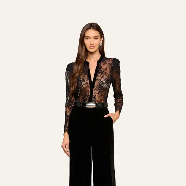 L'Agence Dorothea Velvet Lace Blouse Top