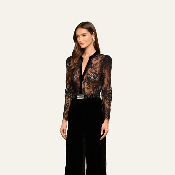 L'Agence Dorothea Velvet Lace Blouse Top