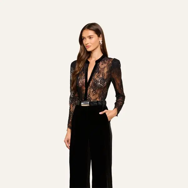 L'Agence Dorothea Velvet Lace Blouse Top