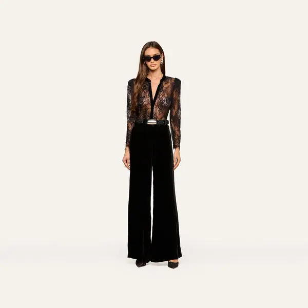 L'Agence Dorothea Velvet Lace Blouse Top