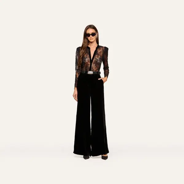 L'Agence Dorothea Velvet Lace Blouse Top