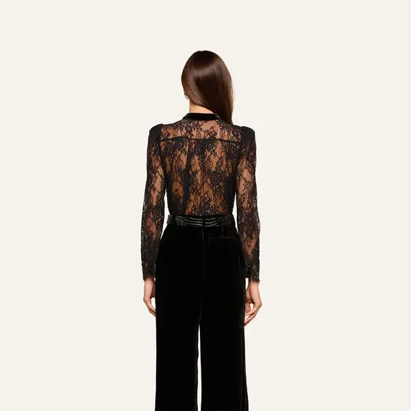 L'Agence Dorothea Velvet Lace Blouse Top
