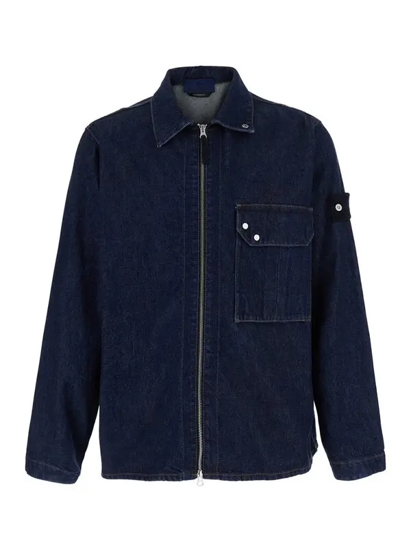 Stone Island Denim Shirt With Classic Collar And Long Sleeves, In Cotton, Blue - Multicolor