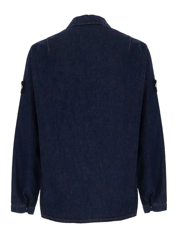 Stone Island Denim Shirt With Classic Collar And Long Sleeves, In Cotton, Blue - Multicolor