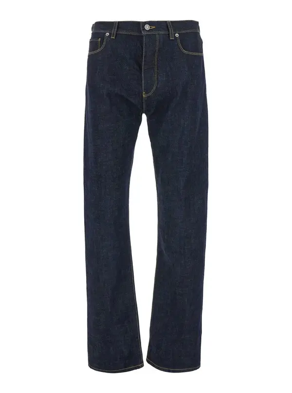 Fendi Blue Jeans With Logo Patch On The Back And Contrasting Stitching In Denim For - Multicolor
