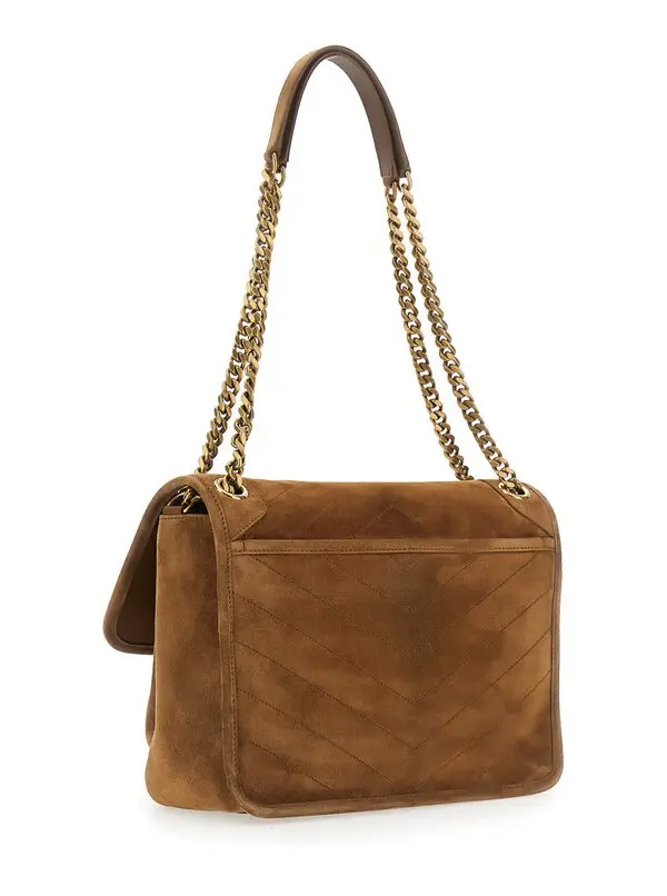 Saint Laurent Niki Medium' Brown Crossbody Bag With Metal Plaque On The Front In Suede For - Multicolor