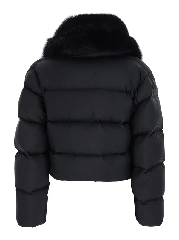 Gucci Black Down Jacket With Applied Fur On The Front In Tech Fabric - Multicolor