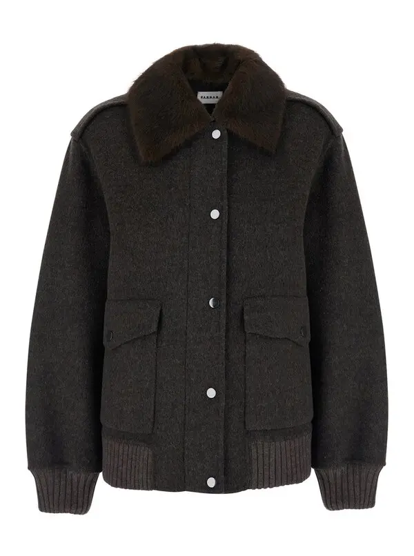 P.a.r.o.s.h Brown Jacket With Removable Fur Collar In Wool For - Multicolor