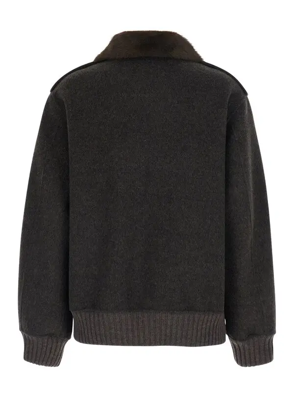 P.a.r.o.s.h Brown Jacket With Removable Fur Collar In Wool For - Multicolor