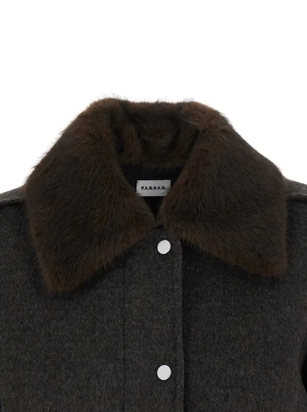 P.a.r.o.s.h Brown Jacket With Removable Fur Collar In Wool For - Multicolor