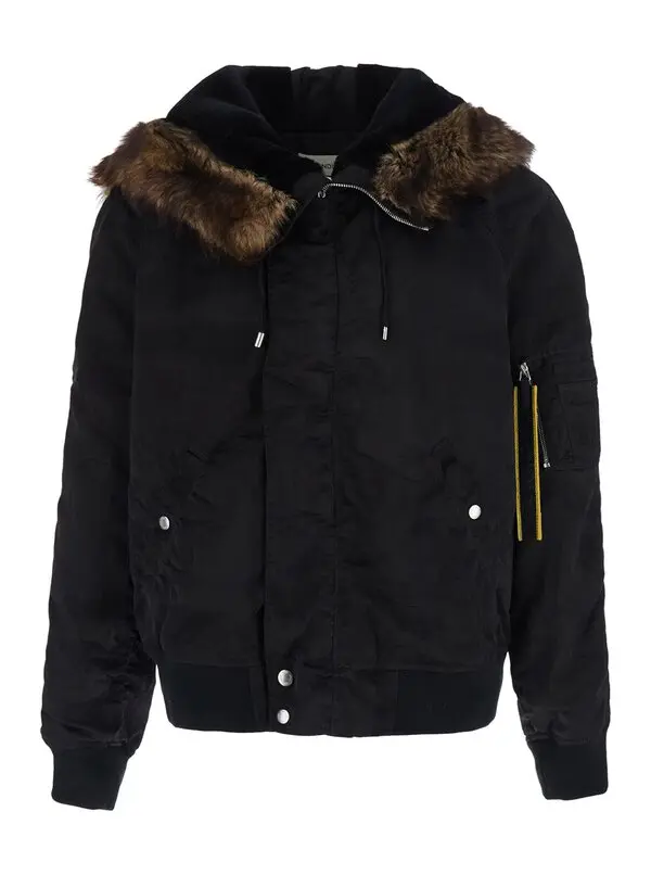 Fendi Black Bomber Jacket With Maxi Hood And Zip Pocket On The Sleeve In Black Tech Fabric For - Multicolor