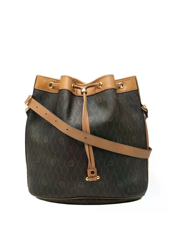 Dior 20th Century Honeycomb Coated Canvas Drawstring Bucket Bag - Black