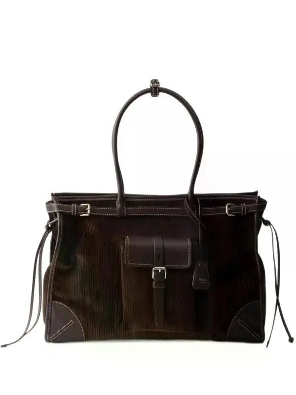 Prada Bonnie Extra Large Corduroy And Leather Handbag