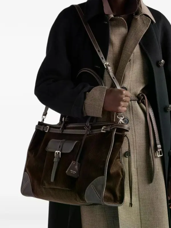 Prada Bonnie Extra Large Corduroy And Leather Handbag