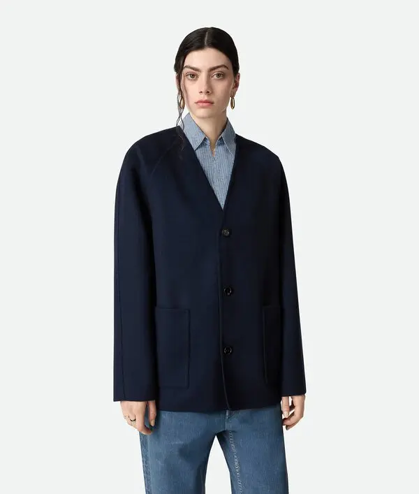 Bottega Veneta Light Wool And Cashmere Coat - Navy