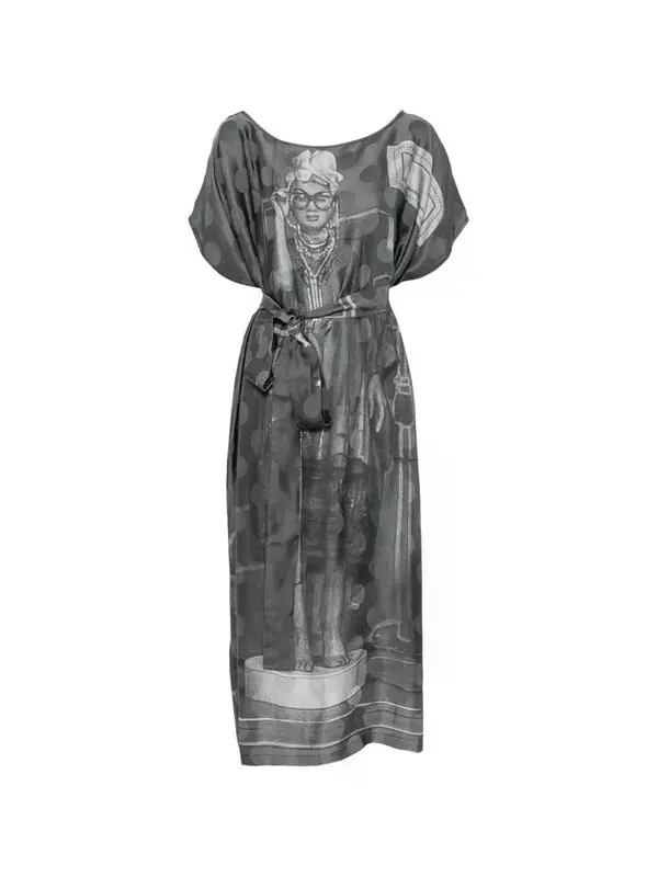 BARBARA BOLOGNA Graphic-print Belted Kaftan - Grey