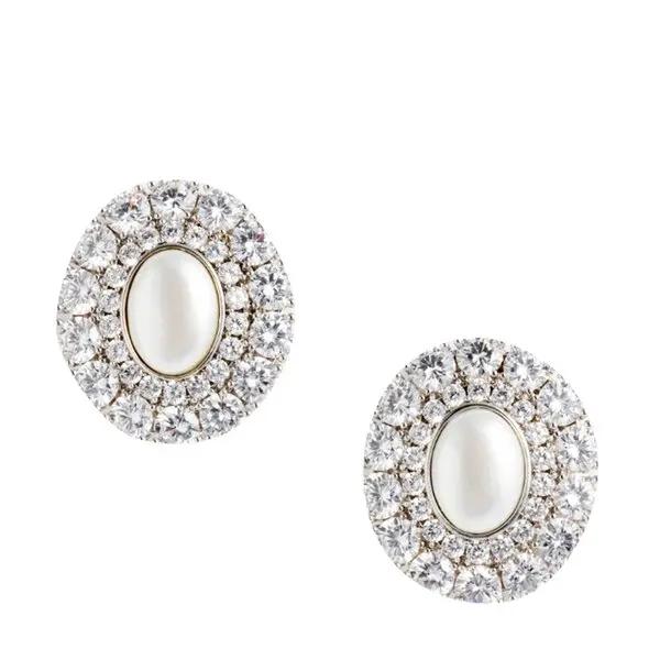 SELF-PORTRAIT Oval Crystal Pearl Earrings