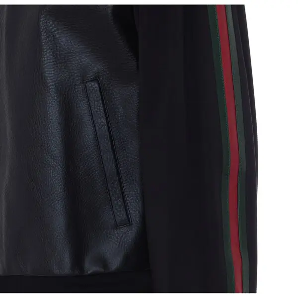 Gucci Grany Leather With Web Bomber Jacket