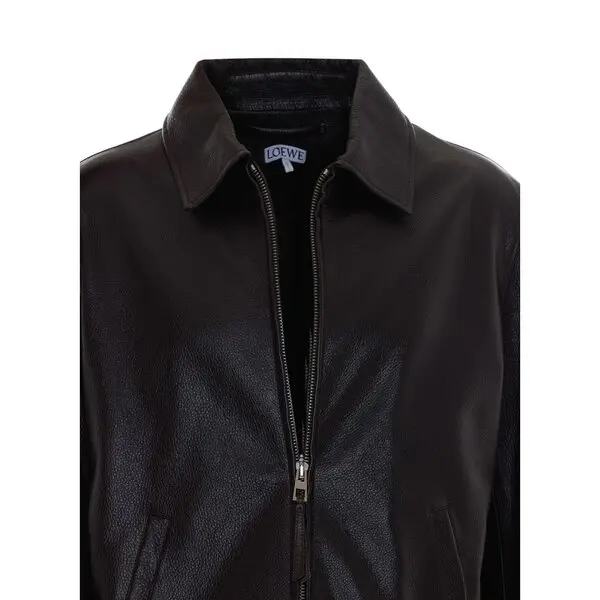 Loewe Zip Leather Jacket With Mini Anagram Logo - Brown